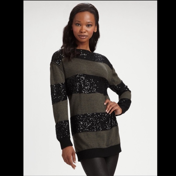 Alice + Olivia | Sweaters | Alice Olivia Evan Sequin Striped Sweater M ...